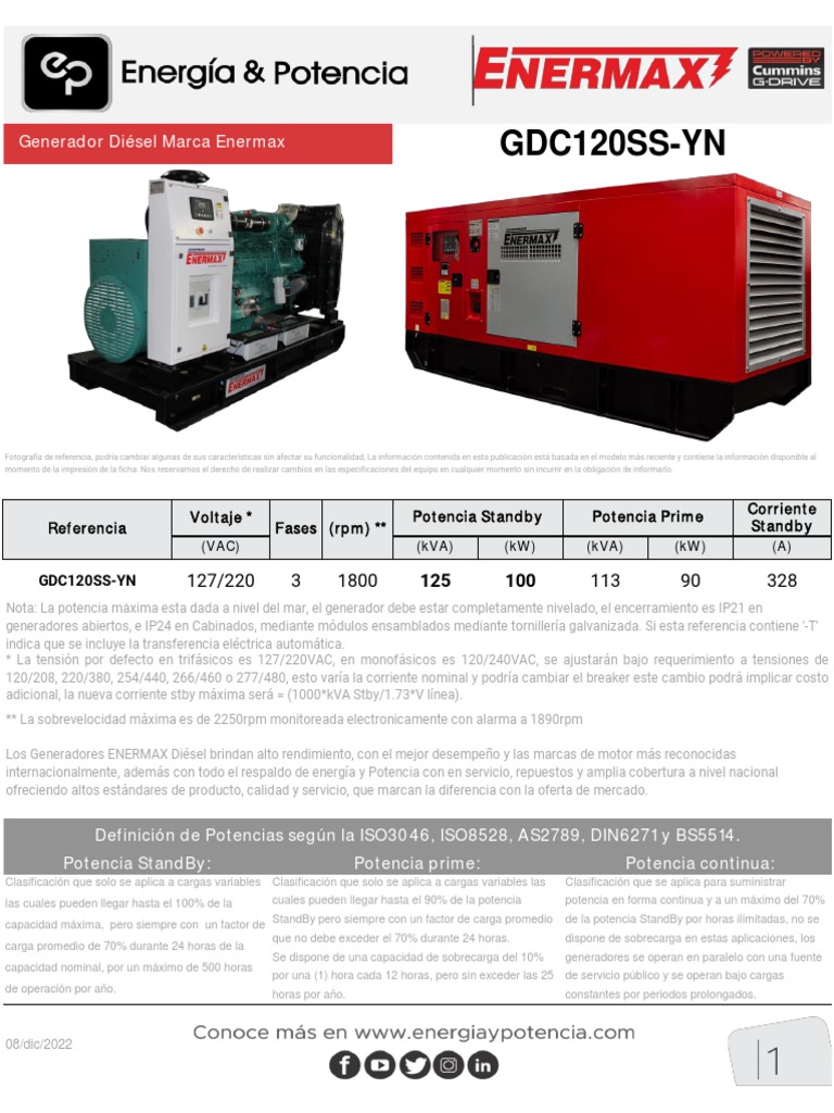 Generador Diésel Enermax GDC120SS-YN | PDF