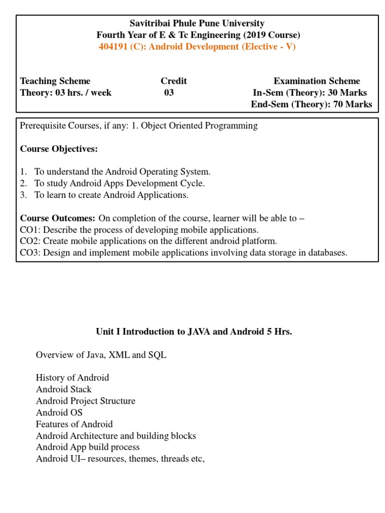 Android Development (SPPU) Unit 1 | PDF | Android (Operating System ...