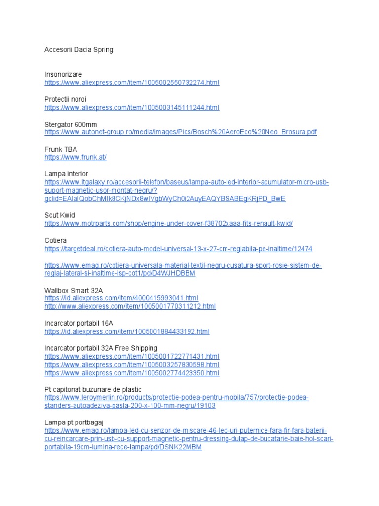 Accesorii Dacia Spring.docx | PDF