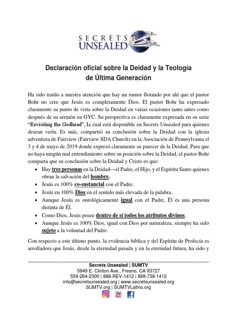 Declaracion Sobre La Deidad | PDF | Dios | Salvación