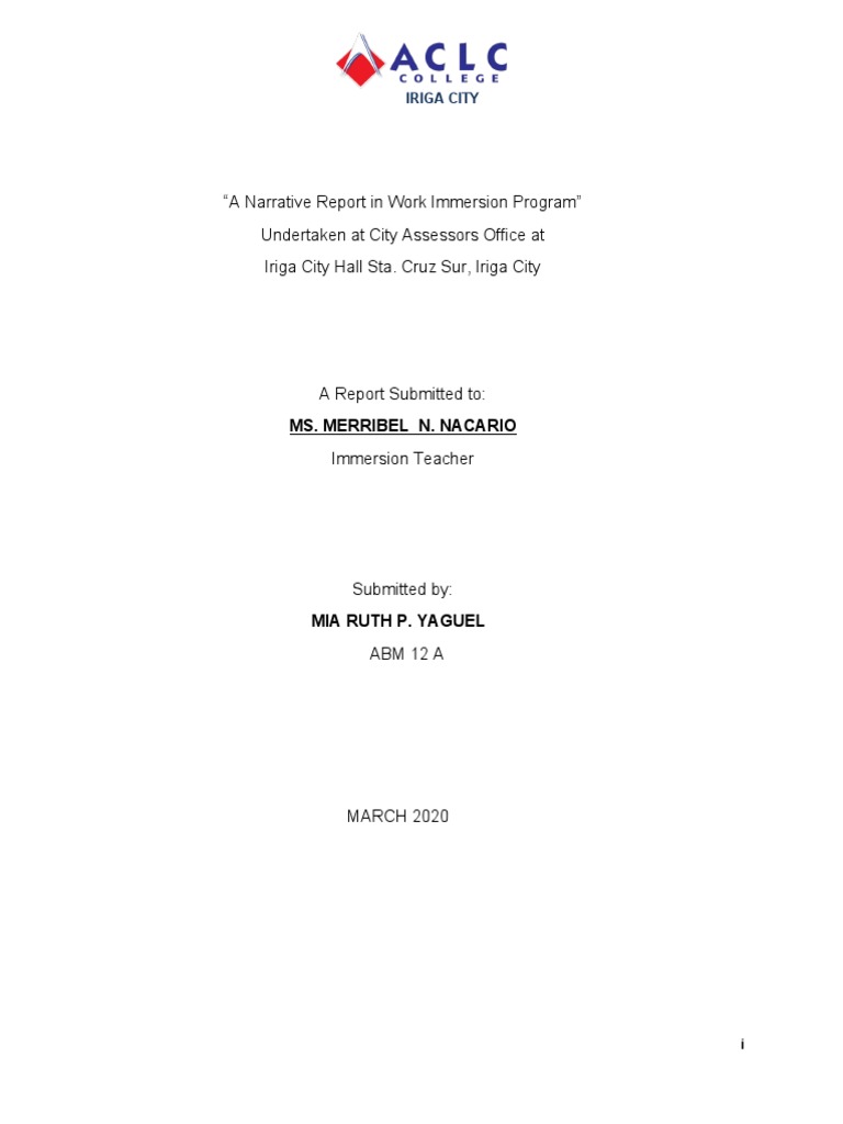A Narrative Report in Work Immersion Program (March) | PDF