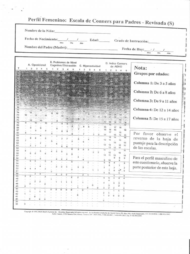 Perfil Femenino-Escala para Padres de Conners | PDF Perfil Femenino-Escala para Padres de Conners | PDF