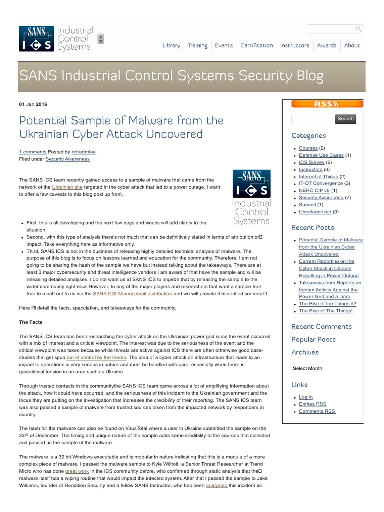 Potential Sample of Malware From The Ukrainian Cyber Attack Uncovered ...