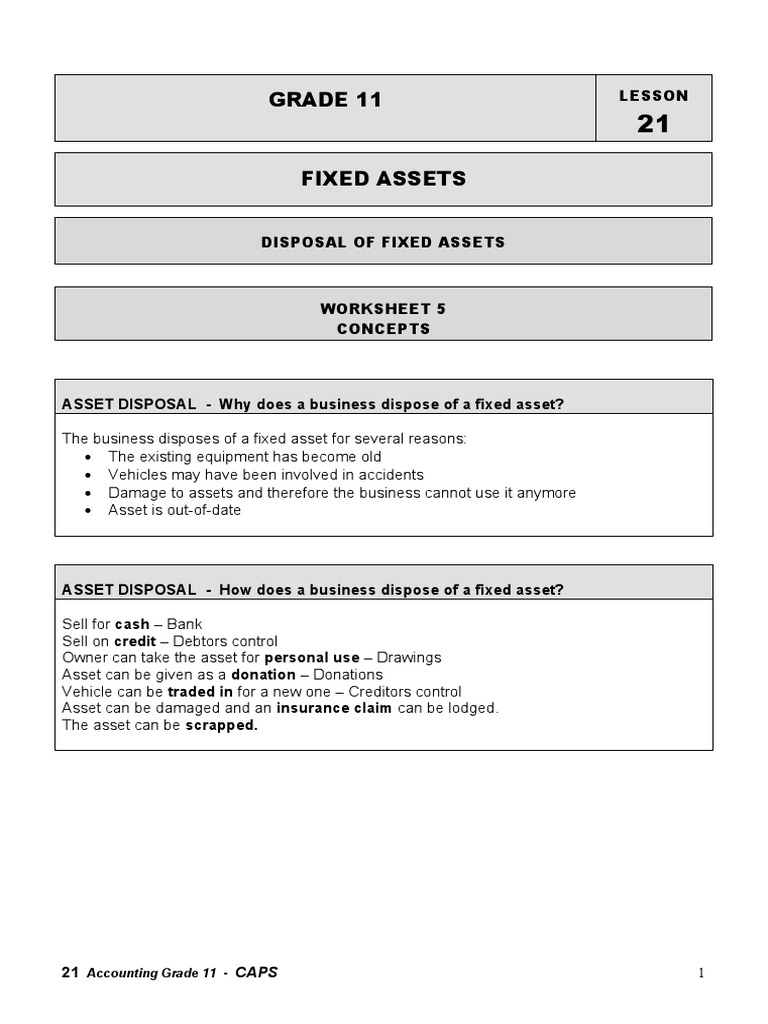 Grade 11 Fixed Asset Disposal Guide | PDF