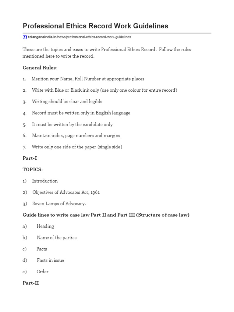 FORMAT-Professional Ethics Record Work Guidelines | PDF