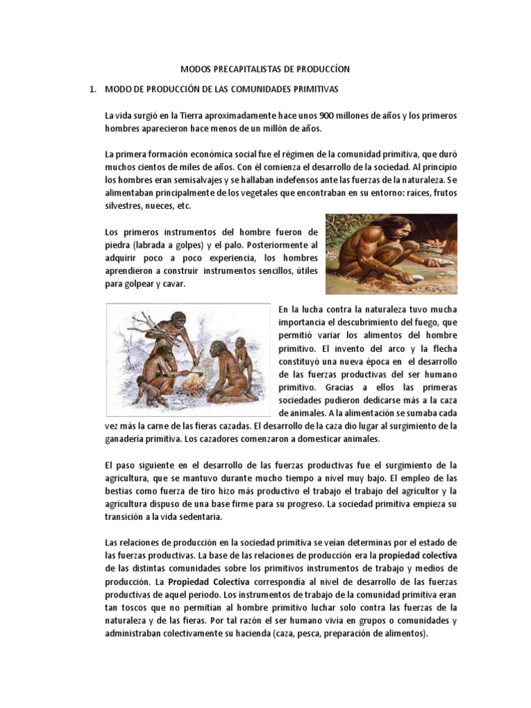 Modos precapitalistas de producción: Comunidades primitivas y ...