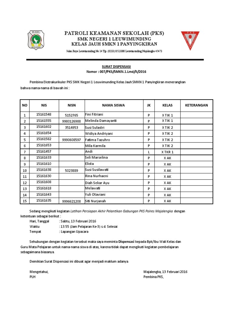 Surat Dispen PKS | PDF
