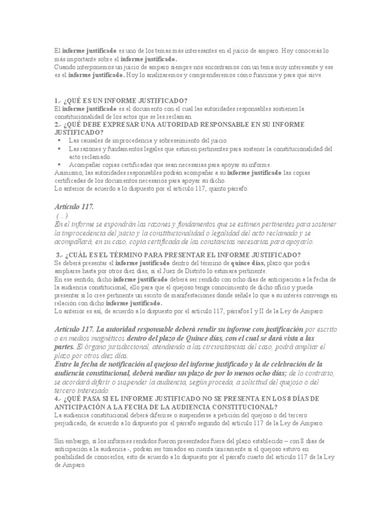 Informe Justificado en Juicio de Amparo | PDF
