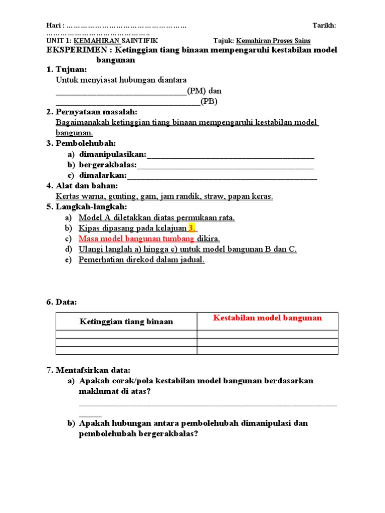 EKSPERIMEN UNIT 1 KPS Kestabilan Model Bangunan | PDF