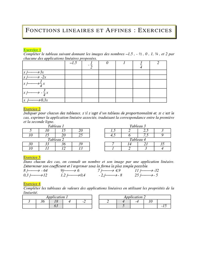 Exercices sur les Fonctions Linéaires et Affines | PDF