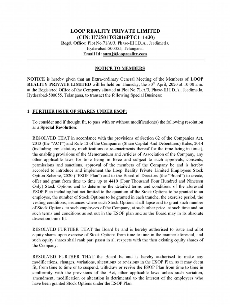 Copy(s) of Resolution(s) Along With Copy of Explanatory Statement Under ...