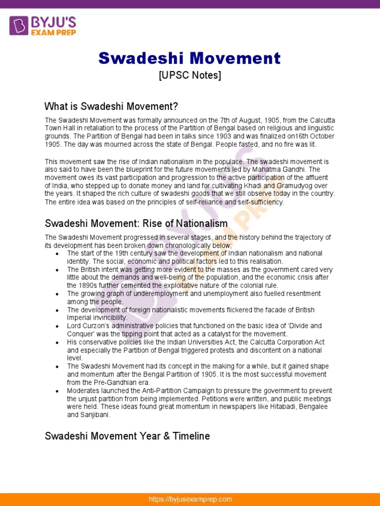 Overview of the Swadeshi Movement | PDF | British Raj | Indian Nationalism