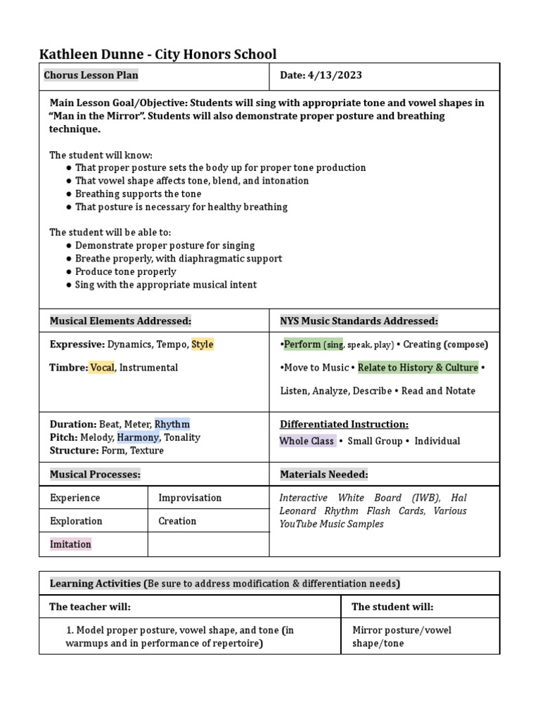 Chorus Lesson Plan - 4 13 2023 | PDF