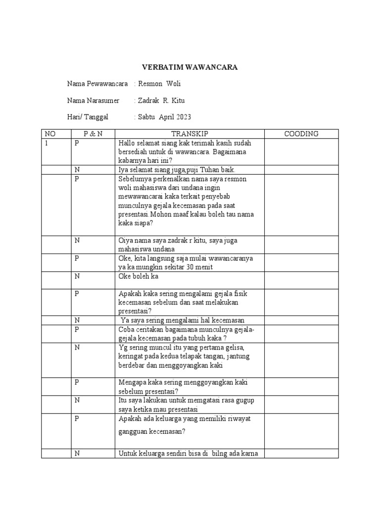 Verbatim Wawancara | PDF
