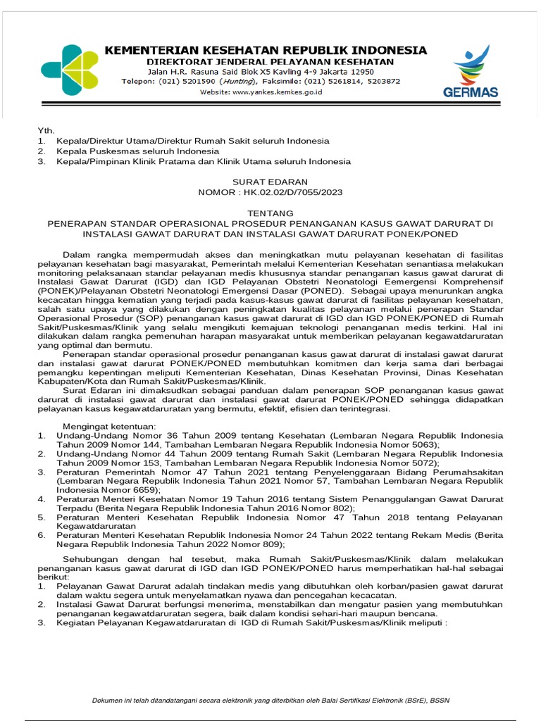SE Dirjen Yankes SOP IGD dan rujukan Apr 2023.pdf | PDF