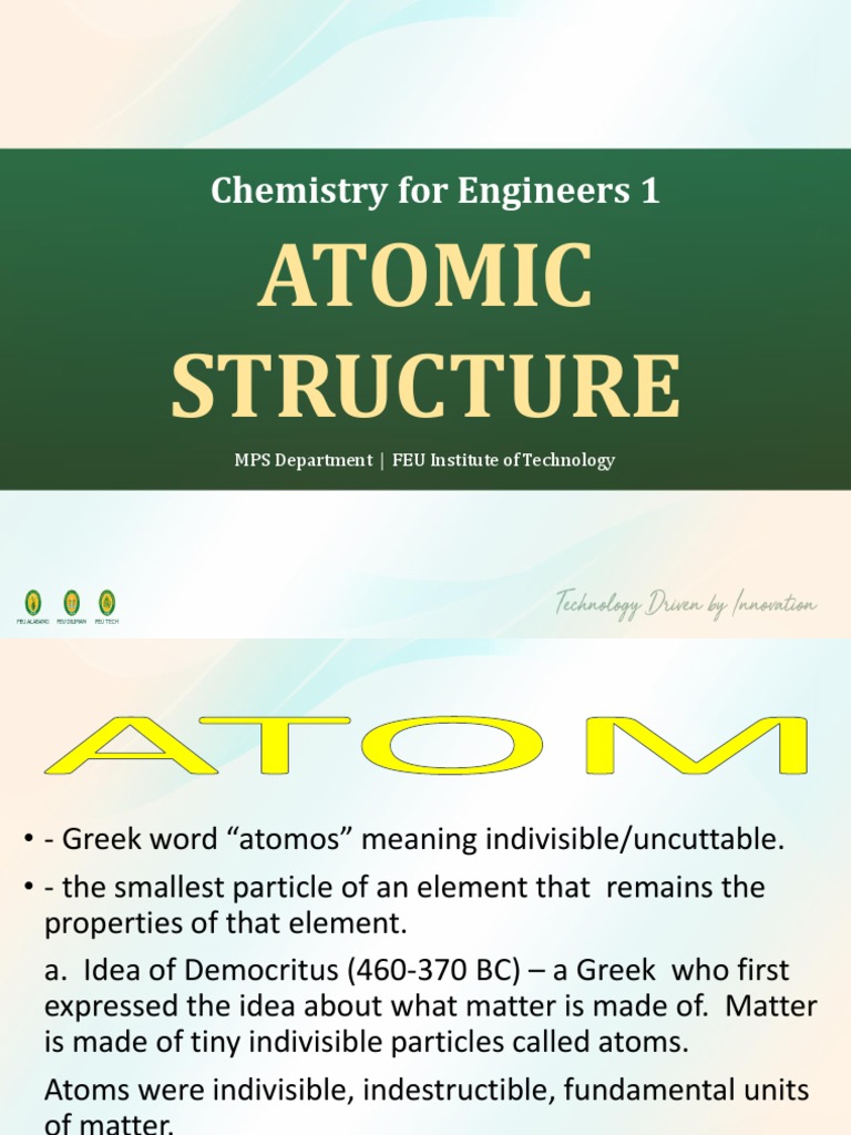 Chemistry for Engineers 1 Atomic Structure | PDF