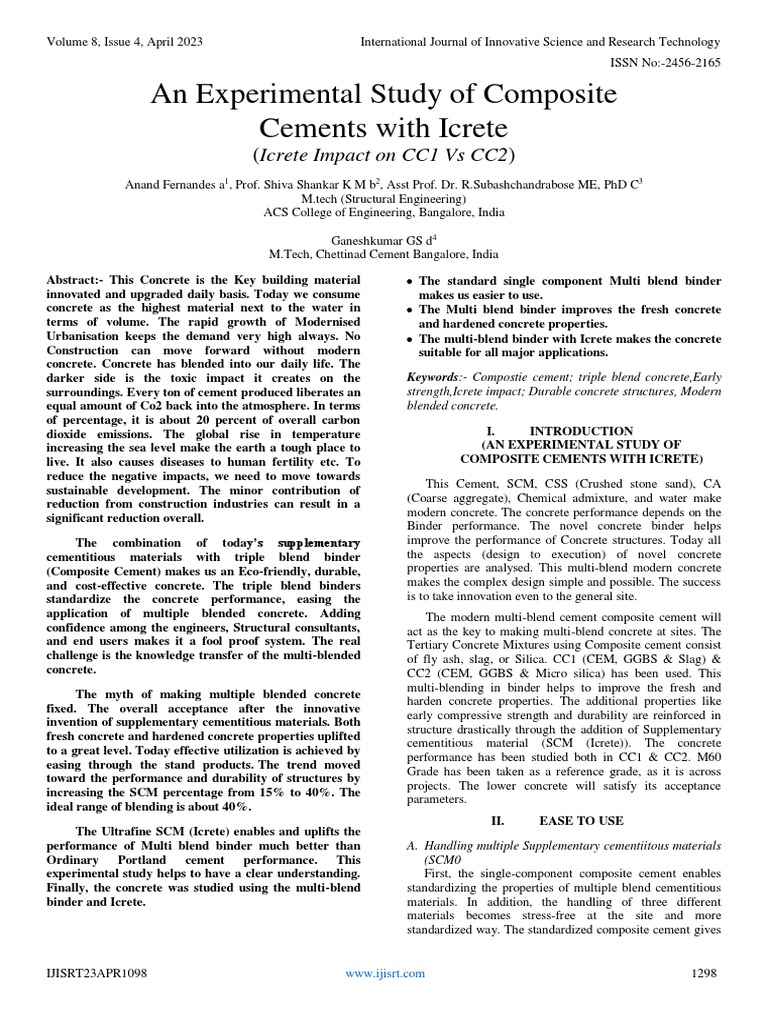 An Experimental Study of Composite Cements With Icrete | PDF