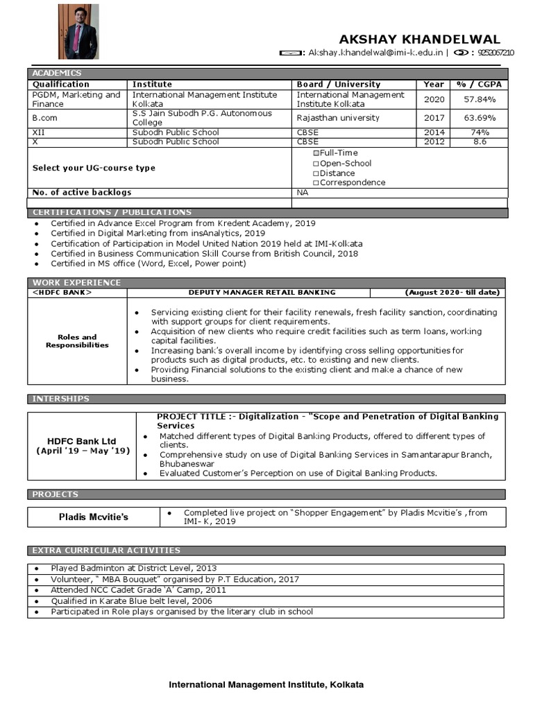 Akshay Khandelwal CV PDF | PDF | Master Of Business Administration | Banks