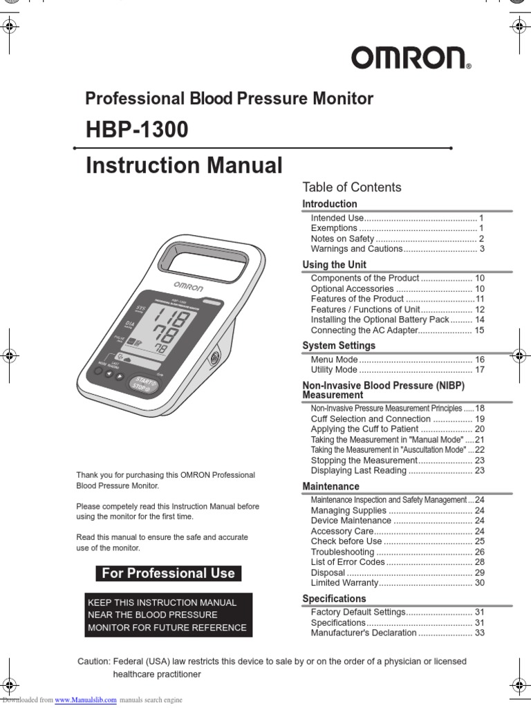hbp1300 Instruction Manual PDF | Download Free PDF | Blood Pressure
