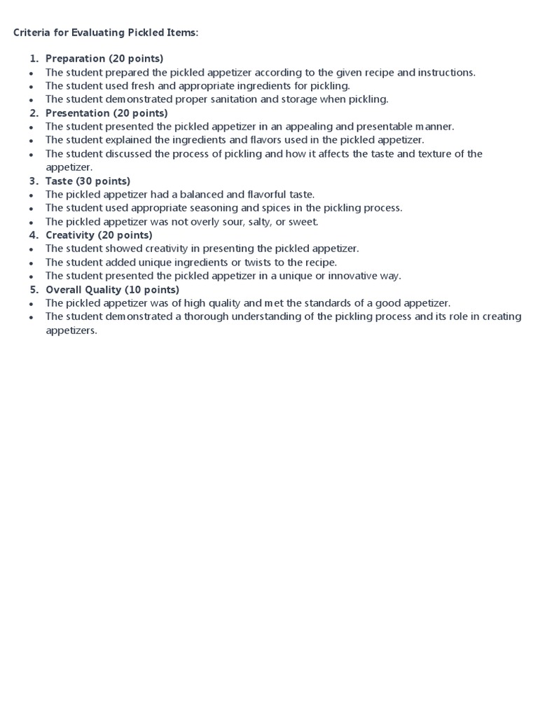 Criteria For Evaluating Pickled Items | PDF
