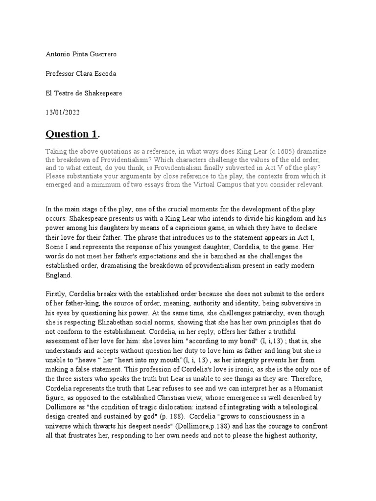 Essay King Lear Apg | PDF | King Lear | Truth