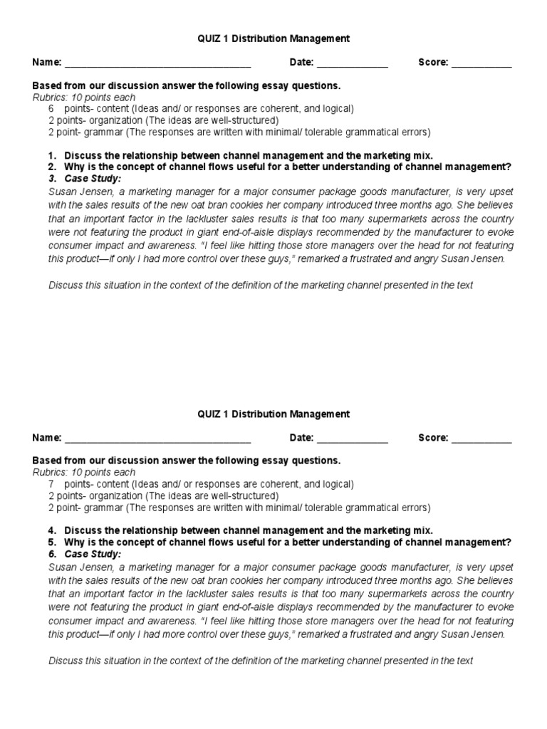 QUIZ 1 Distribution Management | PDF