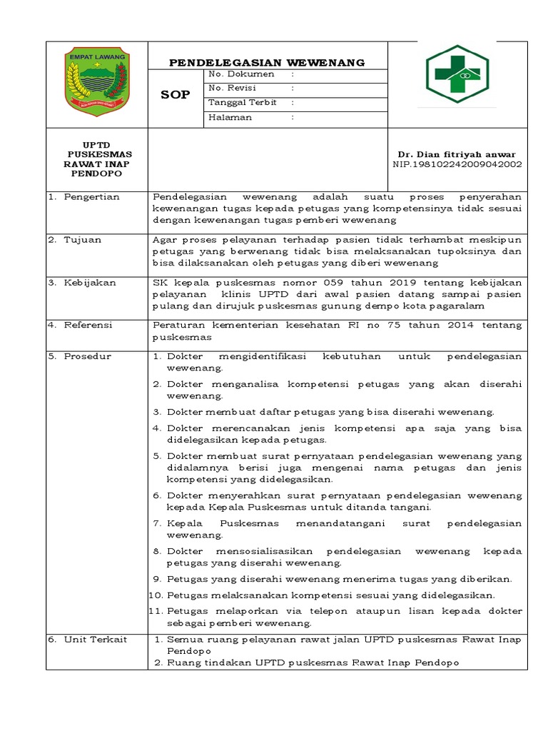 Sop Pendelegasian Wewenang | PDF | Kesehatan Holistik | Sains & Matematika