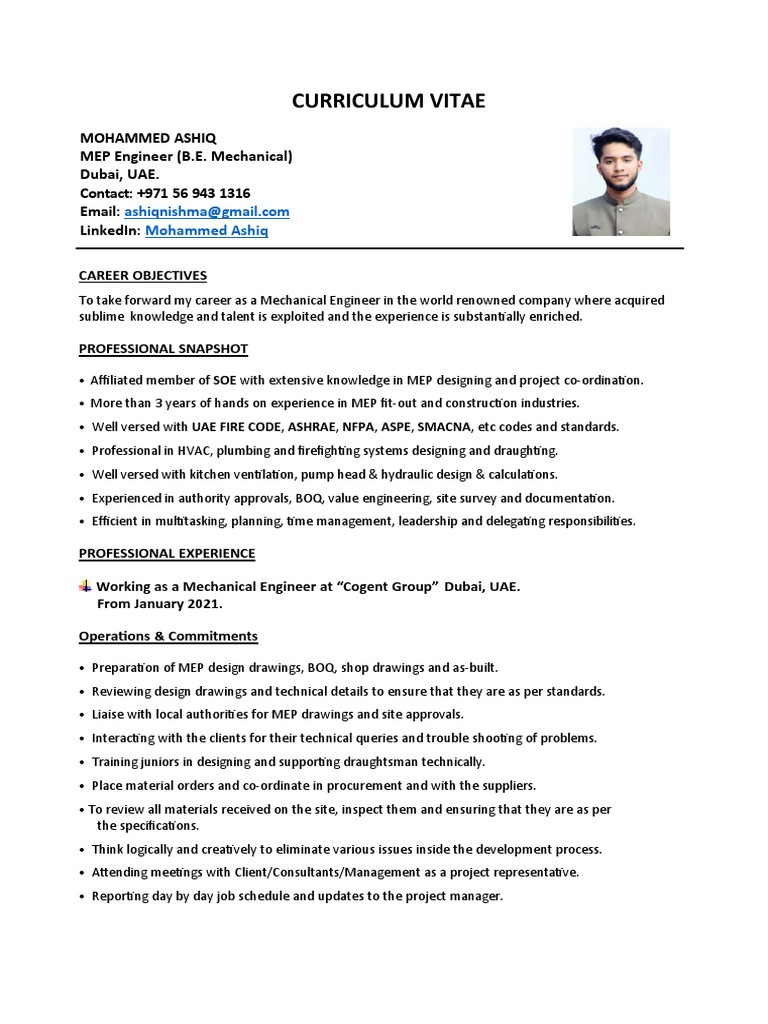 Mohammed Ashiq - CV - Mechanical Engineer | PDF Mohammed Ashiq - CV - Mechanical Engineer | PDF