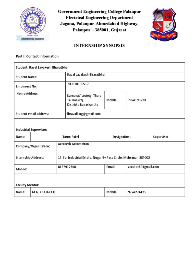 Internship Synopsis | PDF | Mentorship | Learning