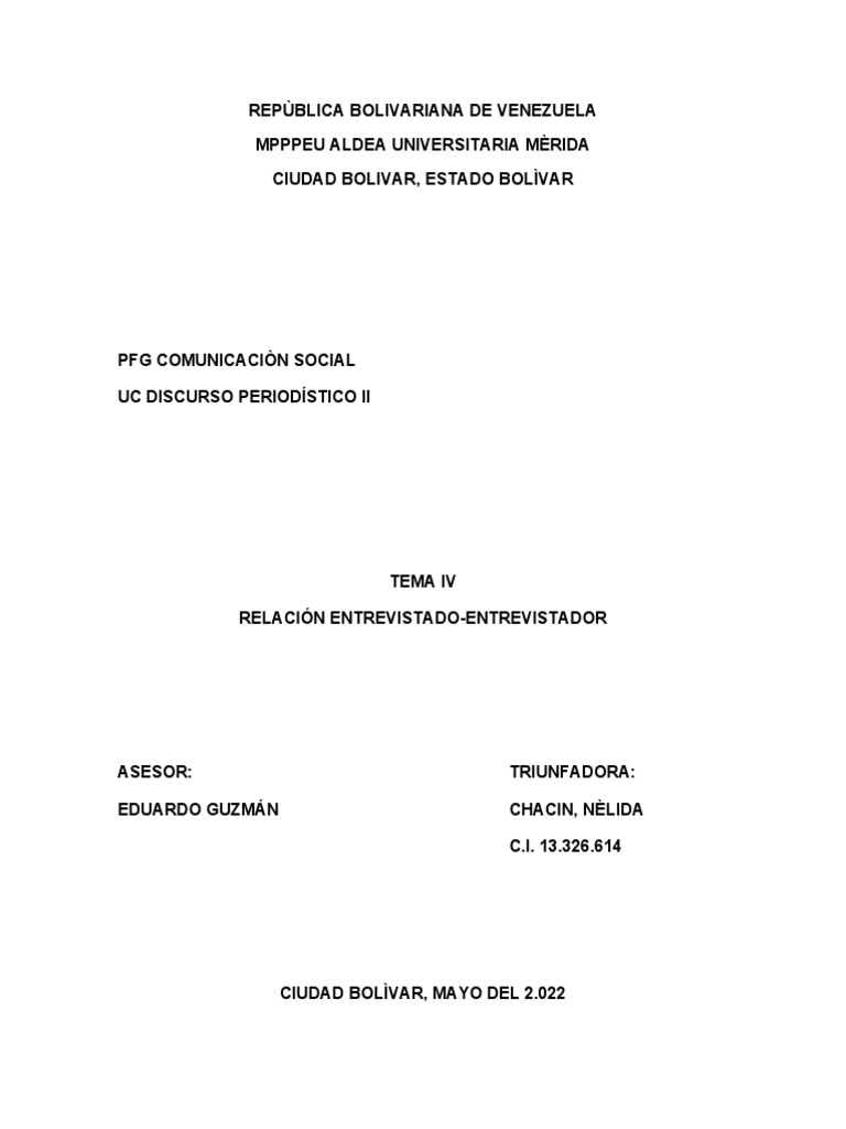 Tema Iv Relacion Entrevistado | PDF
