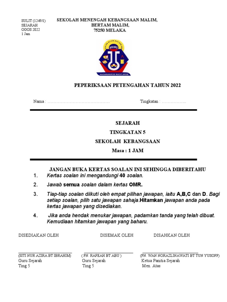 Muka Depan Soalan SEJARAH PK | PDF