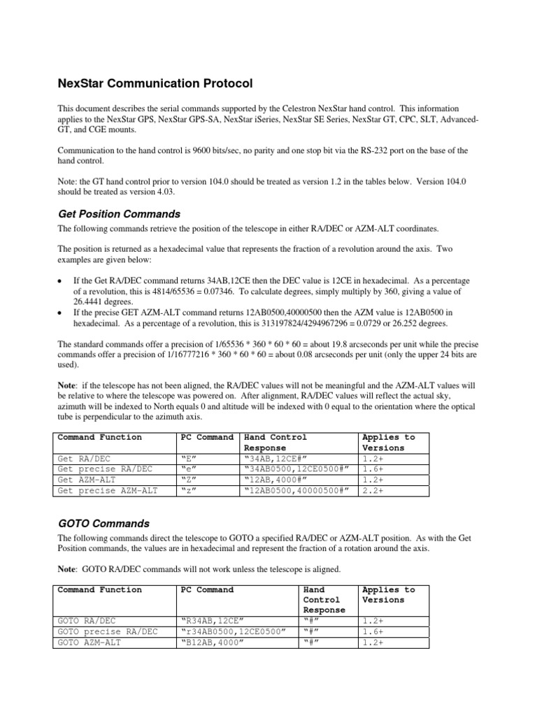 NexStar Serial Command Guide | PDF | Computing | Computer Science