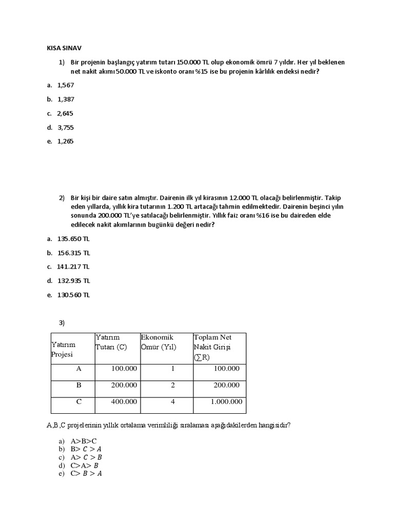 Yatım - Planlaması.ornek Soru PDF | PDF