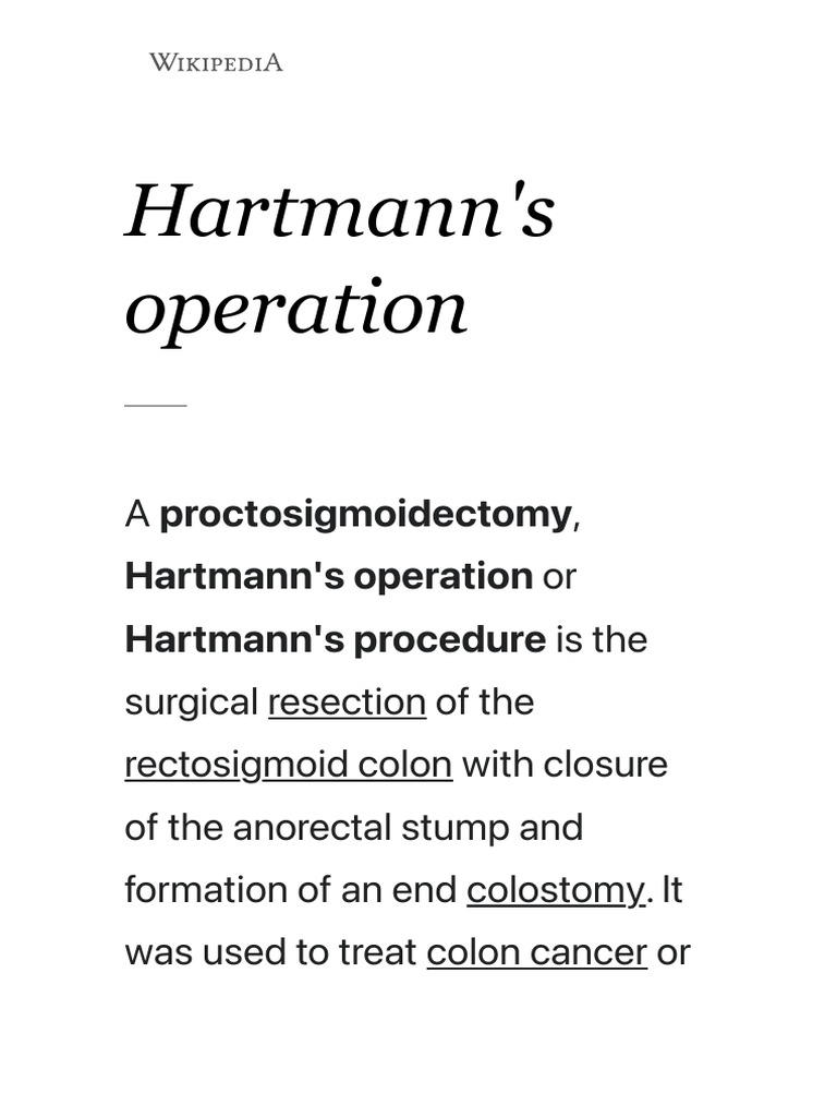 Hartmann's Operation - Wikipedia | PDF