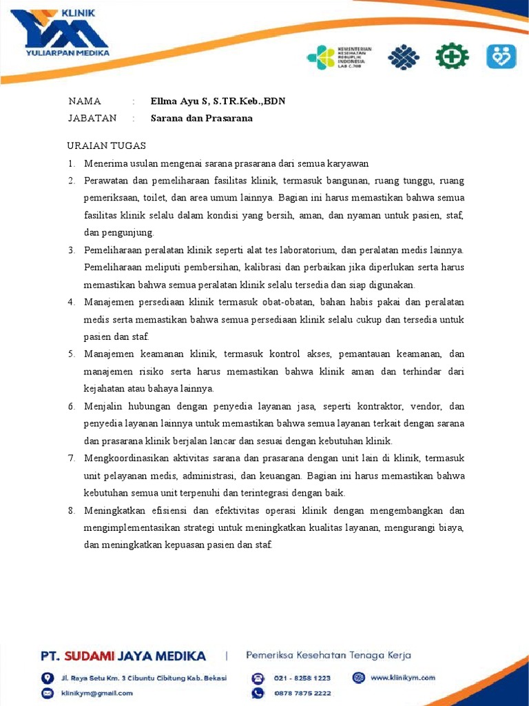 Uraian Tugas Ellma Ayu S, S.TR - Keb.,BDN | PDF
