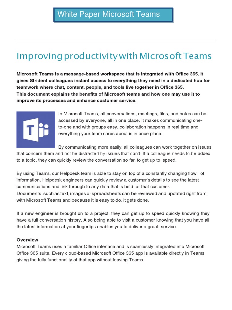 Microsoft Teams Productivity White Paper | PDF | Share Point ...