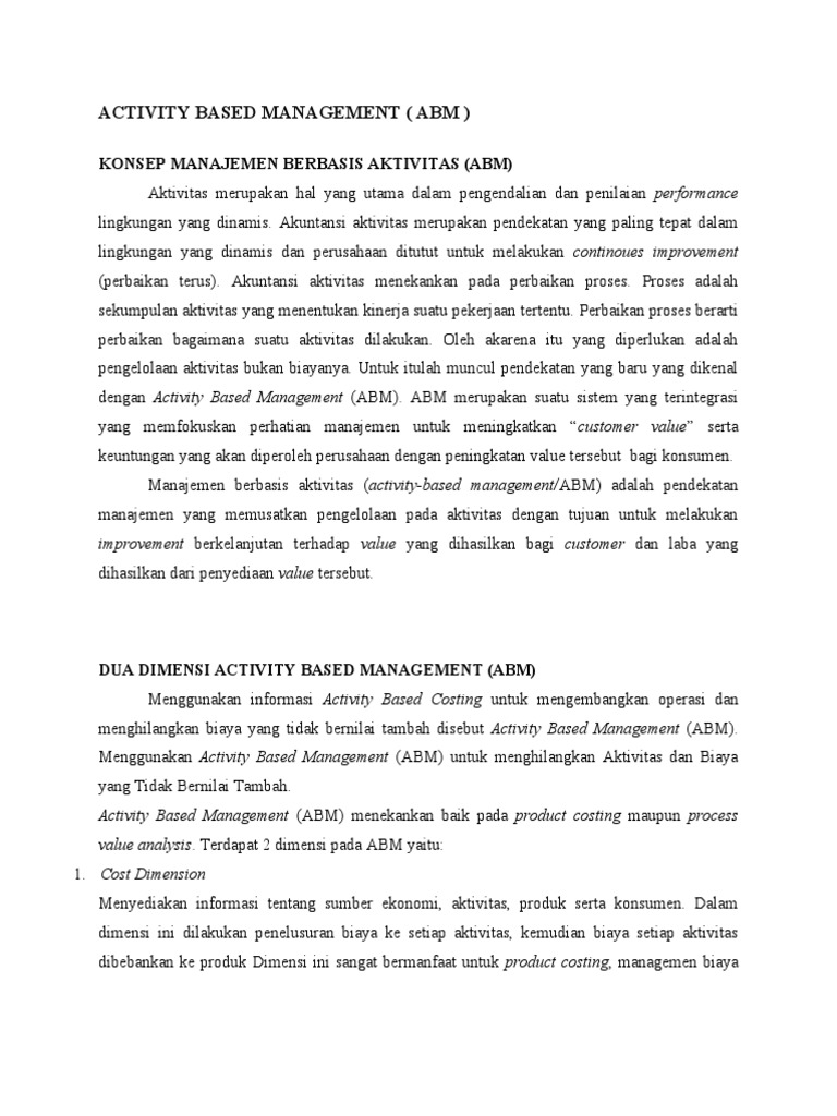 Activity Based Management | PDF