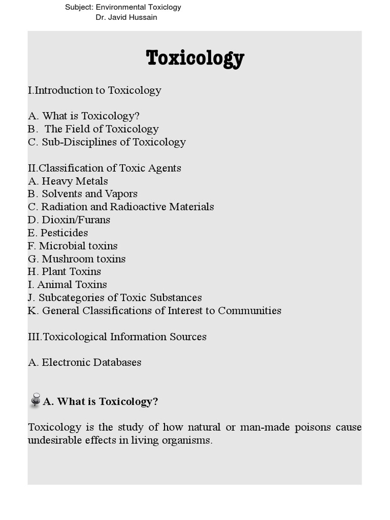 Lecture 1-2 Toxicology PDF | PDF | Toxin | Toxicology Lecture 1-2 Toxicology PDF | PDF | Toxin | Toxicology