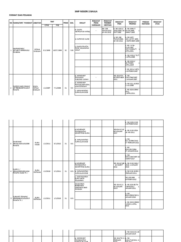 Format Isian PNS BKD | PDF