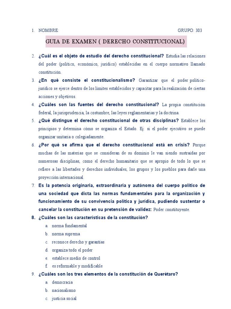 Guia de Estudio Derecho Constitucional | PDF