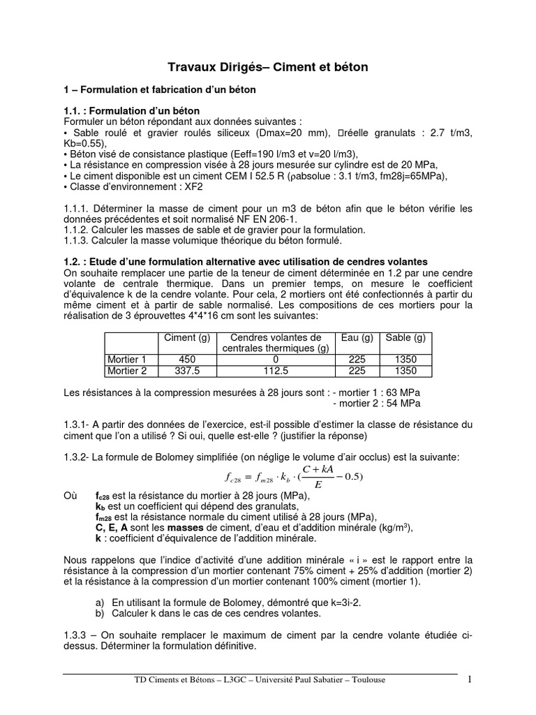 TD Bã©ton L3 PDF | PDF | Béton | Ciment