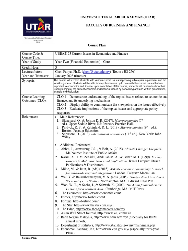 Course Plan UBEA2173 CIEF 202301 Finalized PDF | PDF