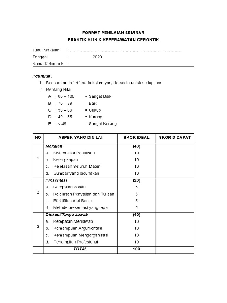Format Penilaian Kelompok | PDF