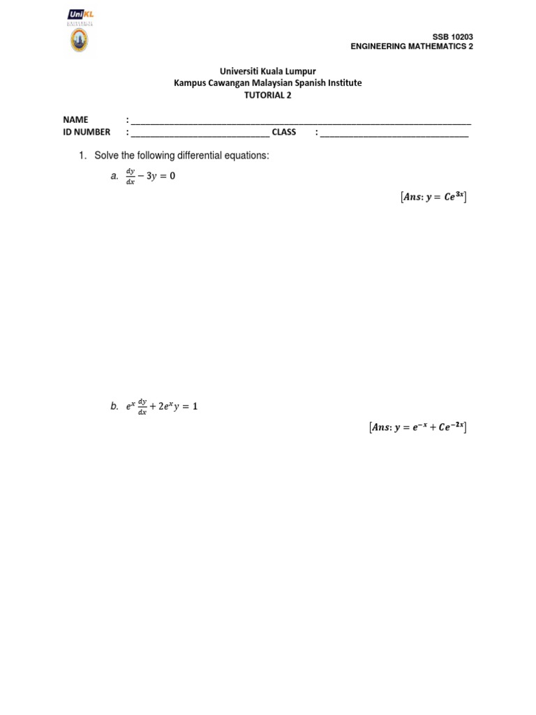 Solving Differential Equations And Initial Value Problems Pdf Rates Mathematical Concepts
