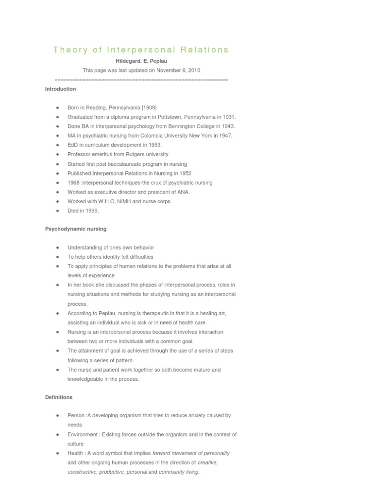 Theory of Interpersonal Relations | PDF | Nursing | Theory
