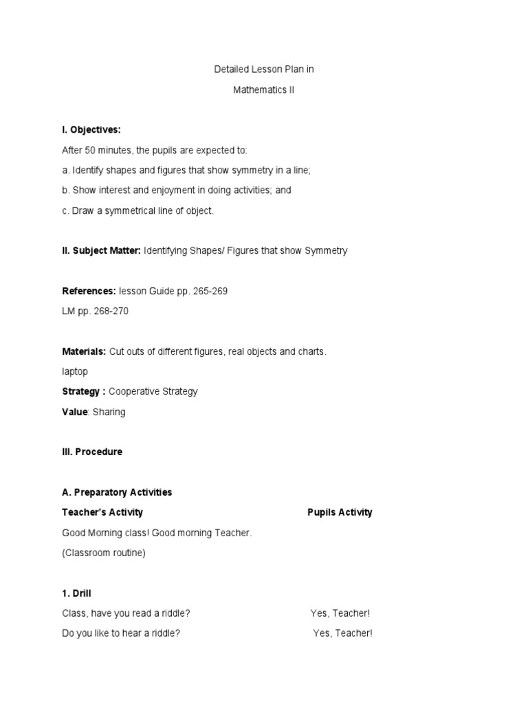 Symmetry Lesson Plan | PDF | Symmetry | Shape