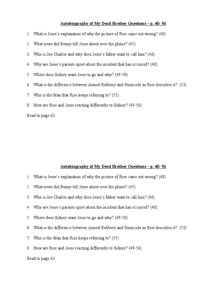 Questions on "Autobiography of My Dead Brother" | PDF