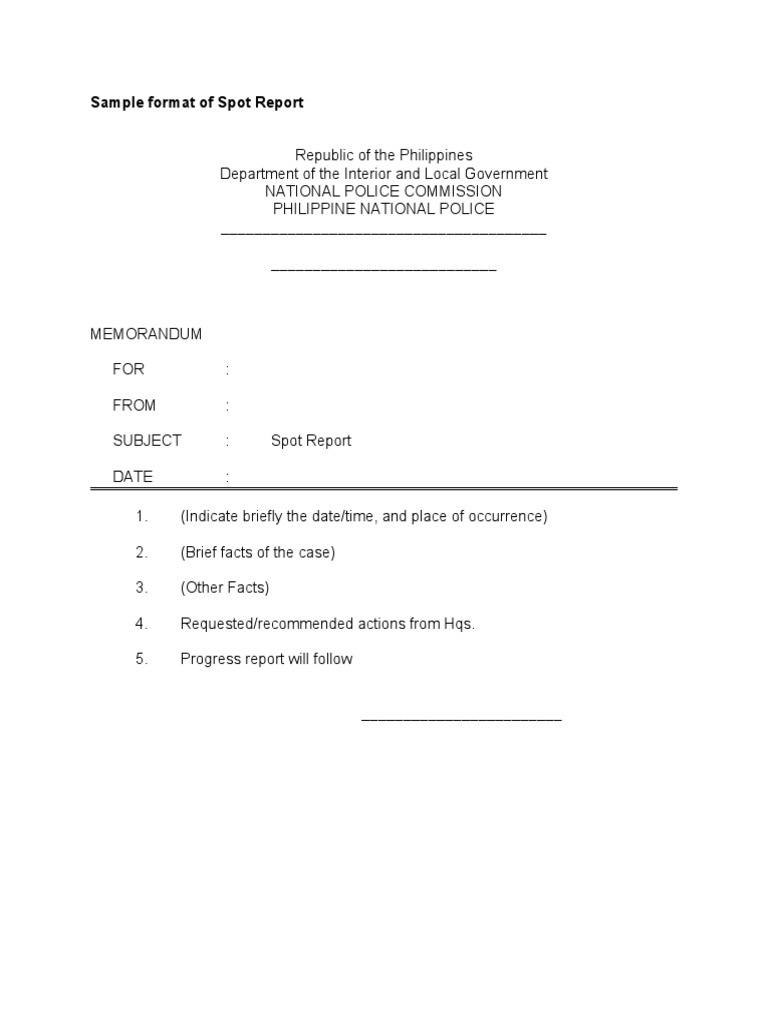 Sample Format of Spot Report | PDF