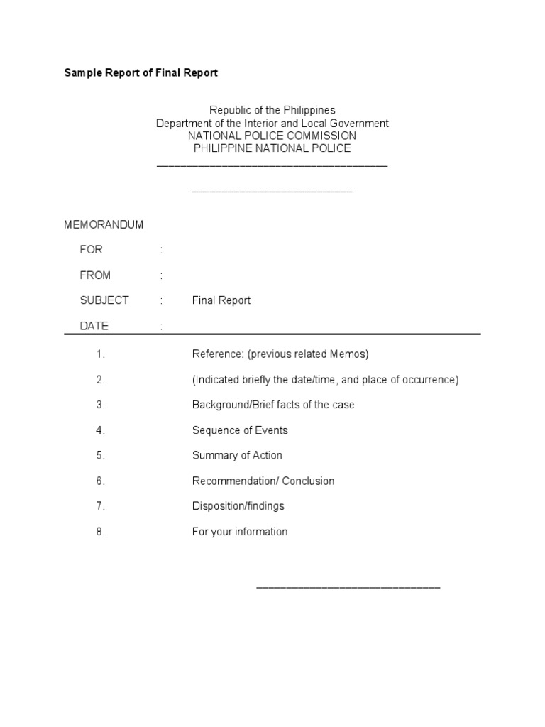 Sample Format of Final Report | PDF
