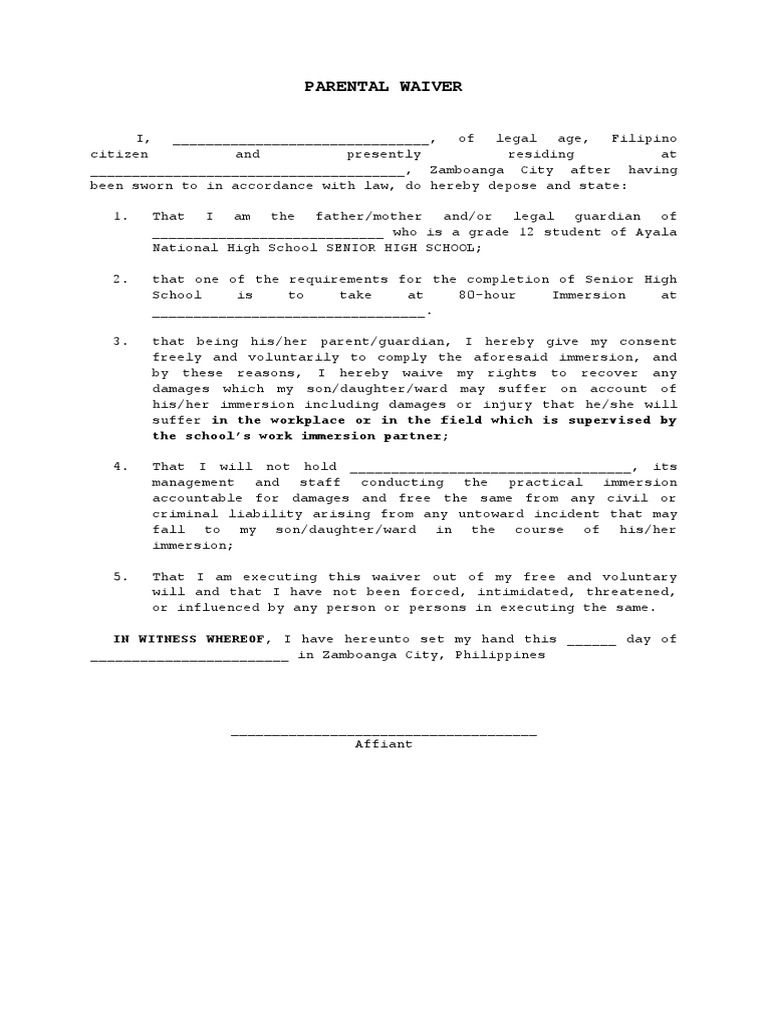 Parental Waiver Immersion | PDF
